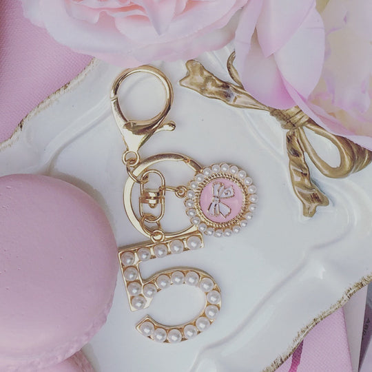 Pearl Number 5 Keychain | Pink Number 5 Keychain | Pink Bow Charm ...
