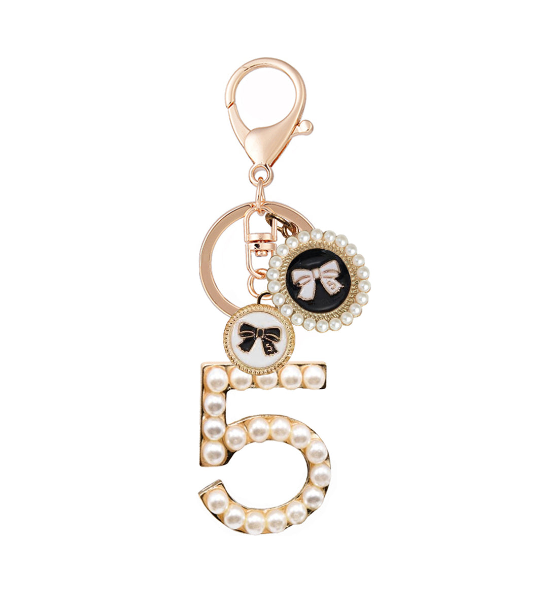 Pearl Number 5 Keychain | Black Number 5 Keychain | White Bow Charm ...
