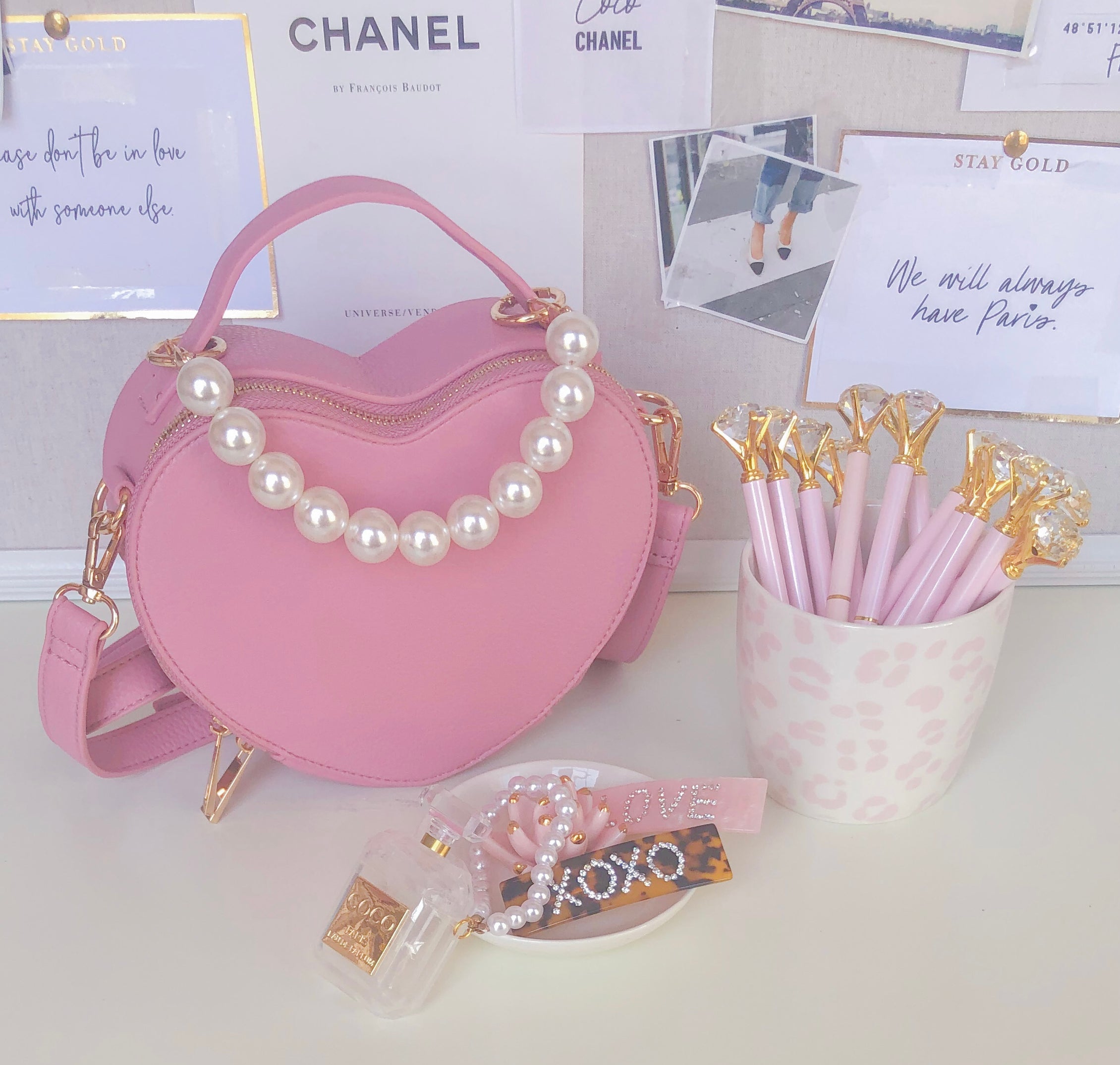 Rose Pink Heart Shaped Handbag | Pink Heart Pearl Strap Bag | Pink ...