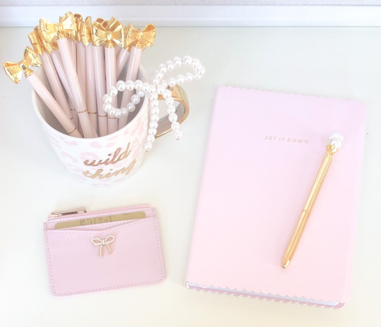 Pink Leather Card Holder | Pink Card Holder | Gold Bow Pink Card Holder ...